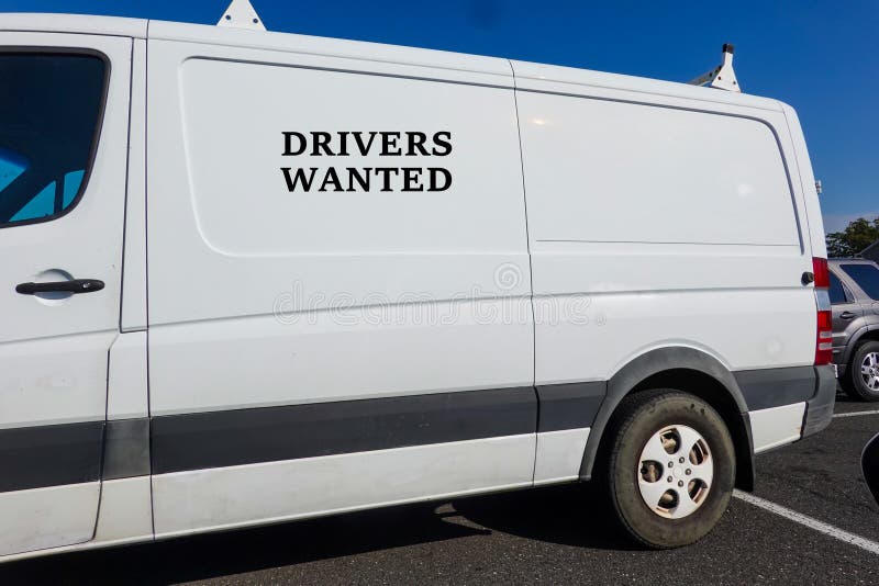 White Van with a Sign that Says, Drivers Wanted Stock Image - Image of ...