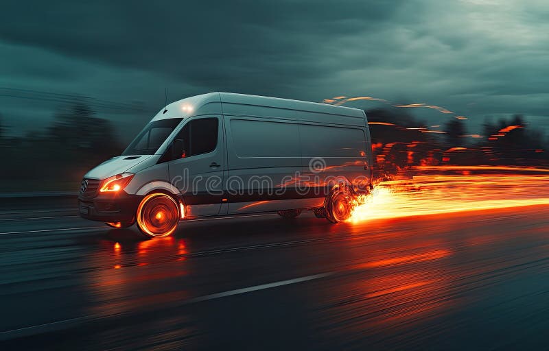 Blazing Fast Delivery Van stock illustration. Illustration of speeding ...