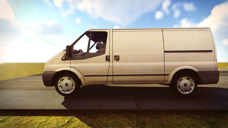 White Van Traveling on the Roads 3d Rendering Stock Photo - Image of ...