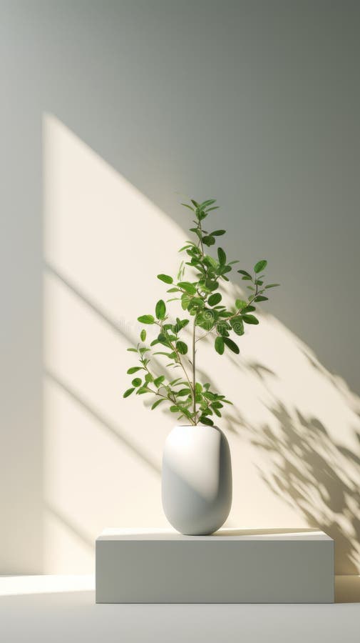 A White Vase with a Green Plant Inside Stock Illustration ...