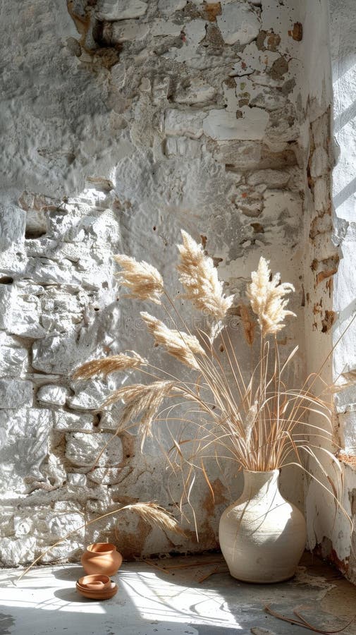 White Vase by Stone Wall stock image. Image of indoor - 313038491