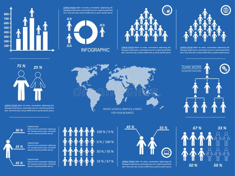 White Vector Demographic People and Chart Icons Stock Vector ...