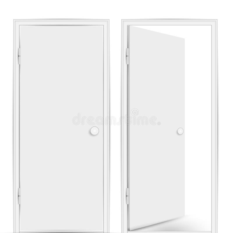 White Vector Doors. Realistic Wooden Doors, Closed and Open Inside ...