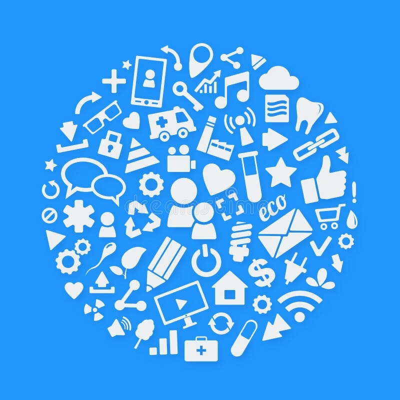 White Vector Icons Arranged Inside Circle Stock Vector - Illustration ...