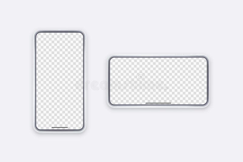 White Vector Phone Isolated On White Background. Mock Up With Empty ...