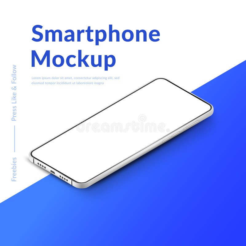 White Realistic Isometric Smartphone Mockup. 3d Mobile Phone with Blank ...