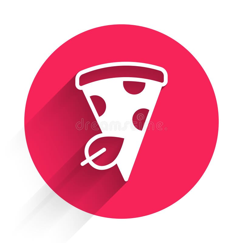 White Vegan Pizza Slice Icon Isolated with Long Shadow Background. Red ...