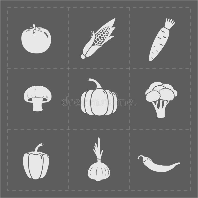 White Vegetable Icon Set on Grey Background Stock Illustration ...