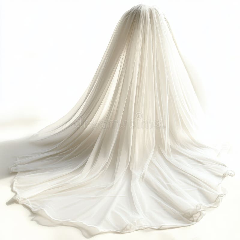 White Veil with a Long Train is Shown Stock Illustration - Illustration ...