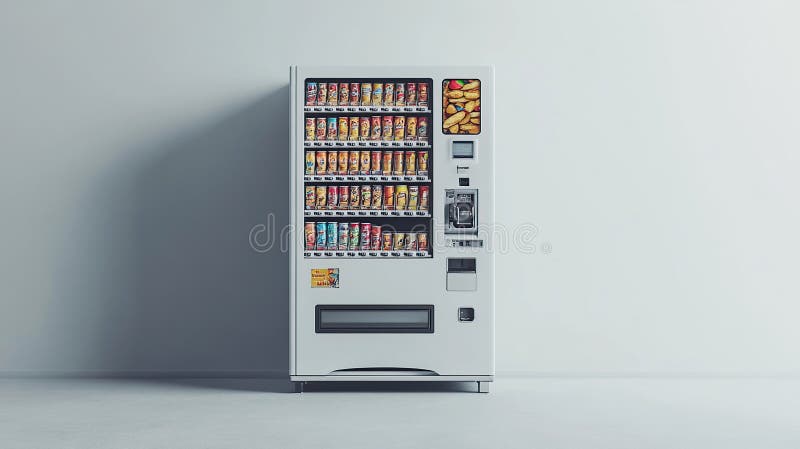 White Vending Machine Filled with Various Snacks Against a White Wall ...