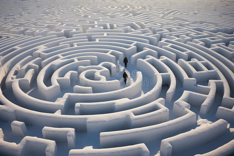 White, Very Large Snow Maze. Generative AI Stock Illustration ...