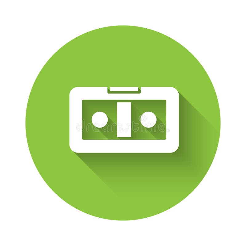 White VHS Video Cassette Tape Icon Isolated with Long Shadow. Green ...
