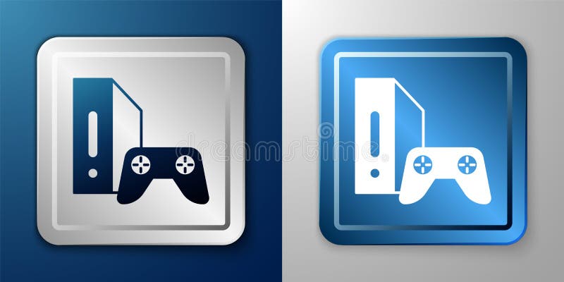 White Video Game Console with Joystick Icon Isolated on Blue and Grey ...