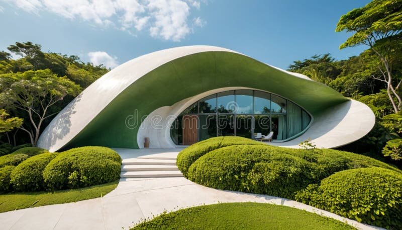 White Villa on the Form of Shell Petal in Green Phuket. Stock Photo ...