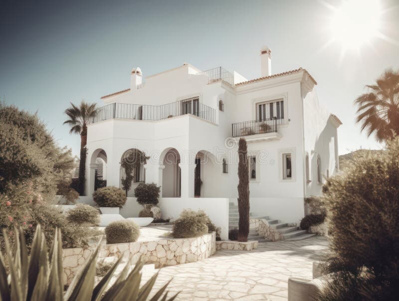 White Villa Mediterranean Architecture. AI Generative Stock ...