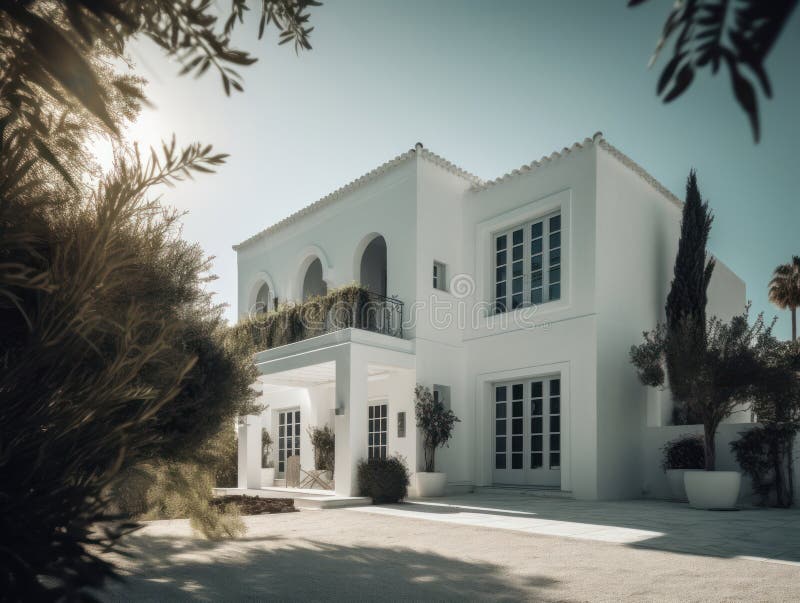 White Villa Mediterranean Architecture. AI Generative Stock ...