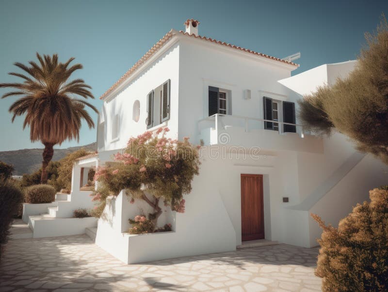 White Villa Mediterranean Architecture. AI Generative Stock ...