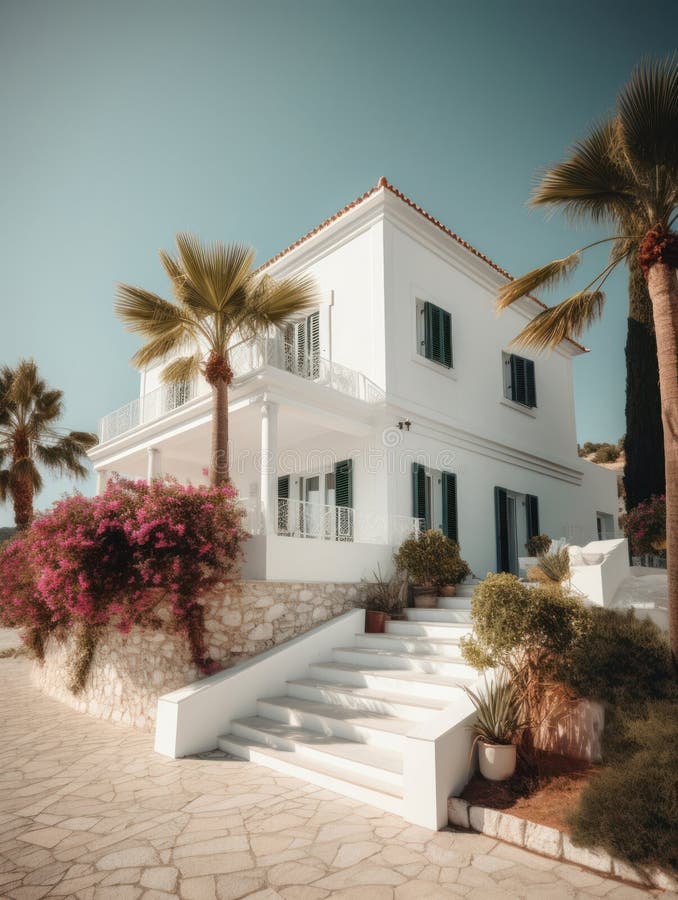 White Villa Mediterranean Architecture. AI Generative Stock ...