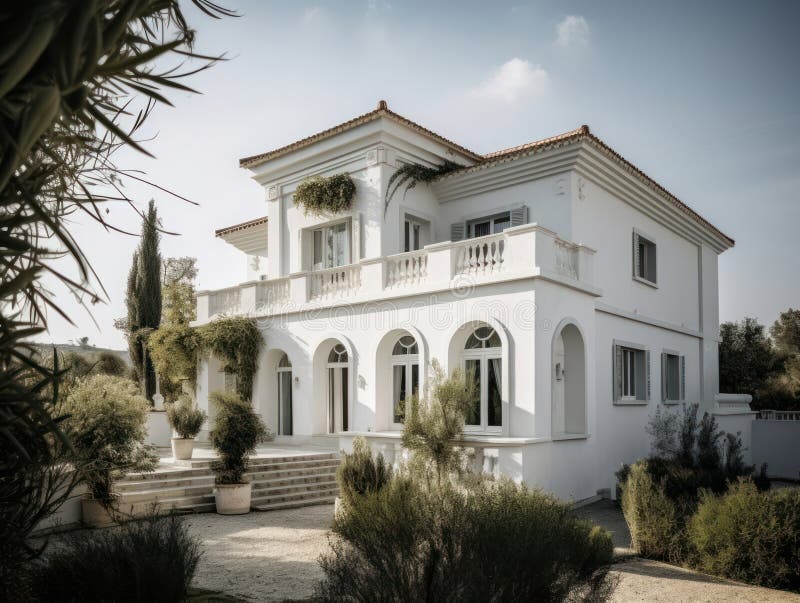 White Villa Mediterranean Architecture. AI Generative Stock ...