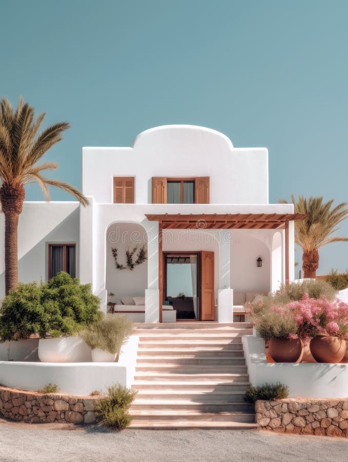 White Villa Mediterranean Architecture. AI Generative Stock ...