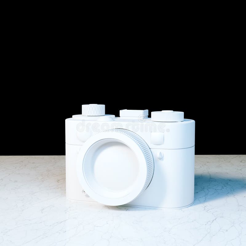 White Vintage Camera on Marble Table. 3d Render Stock Illustration ...