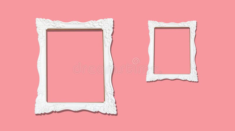 White Vintage Frames on Pink Wall Stock Photo - Image of frilly ...