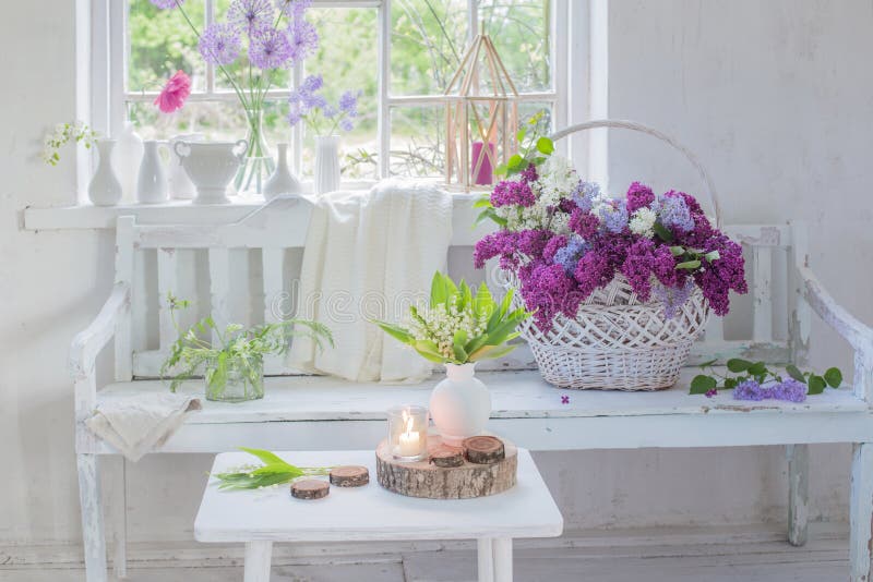 White Vintage Interior with Flowers Stock Photo - Image of natural ...