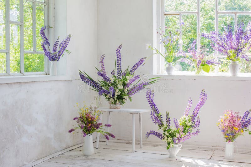 White Vintage Interior with Flowers Stock Photo - Image of flower, pink ...