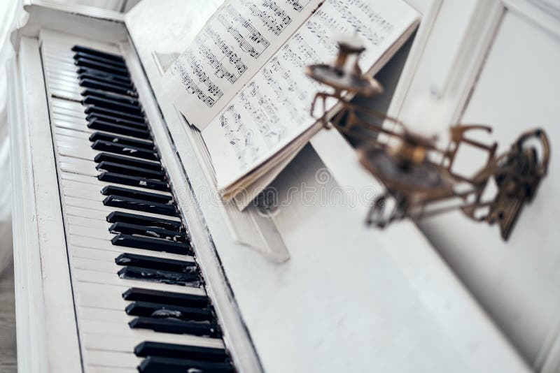 White vintage piano stock photo. Image of retro, conservatory - 182161022