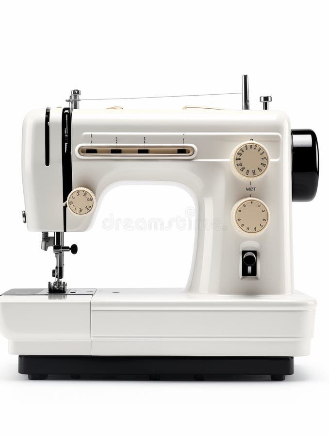 White Vintage Sewing Machine with Black and Beige Details Stock ...