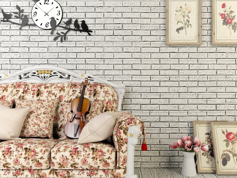 White Vintage Style Living Room with Decoration Stock Image - Image of ...