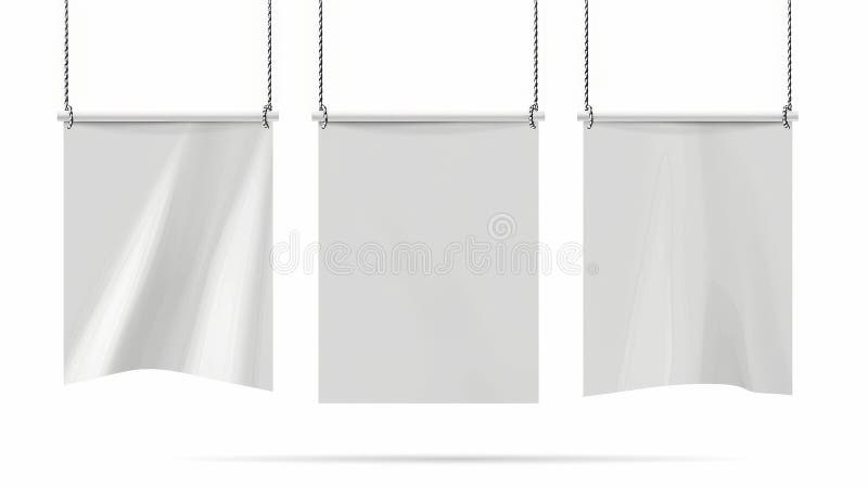 White Vinyl Banner Template. Mockup of Empty Canvas Posters Hanging on ...