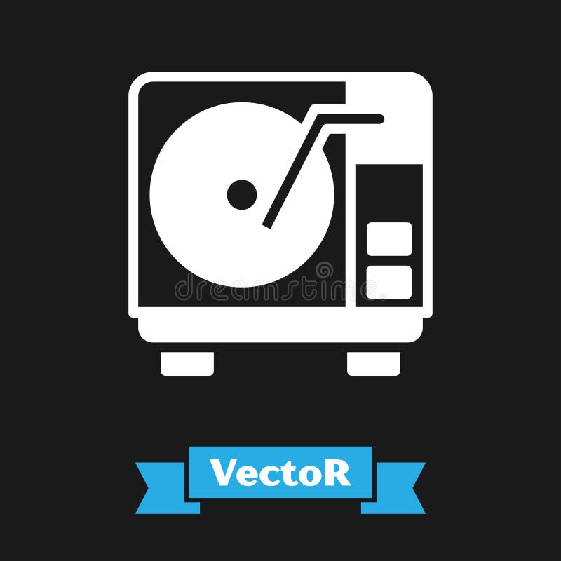 White Vinyl Player with a Vinyl Disk Icon Isolated on Black Background ...