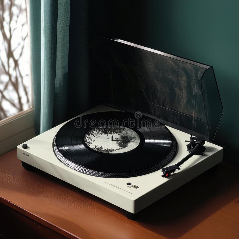White Vinyl Record Player with Dust Cover Stock Illustration ...