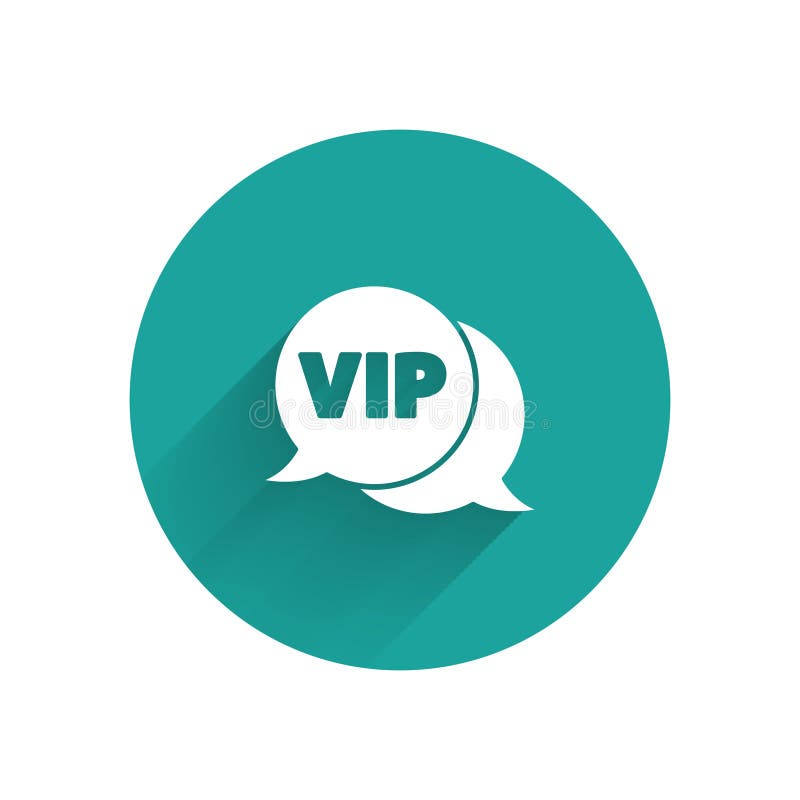 White Vip in Speech Bubble Icon Isolated with Long Shadow. Green Circle ...