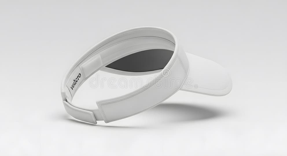 White Visor with "Velcro" Text on Side, Studio Shot on White Background ...
