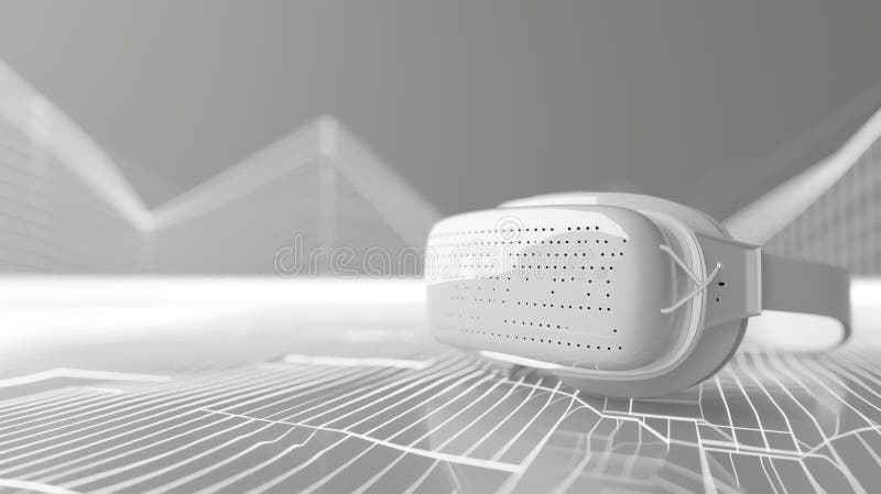 White VR Headset with Abstract Data Landscape in Grayscale Stock Photo ...