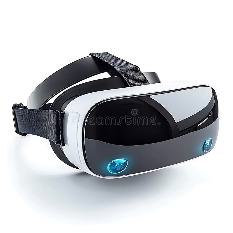 White VR Headset with Black Headband and Blue Sensors Stock ...