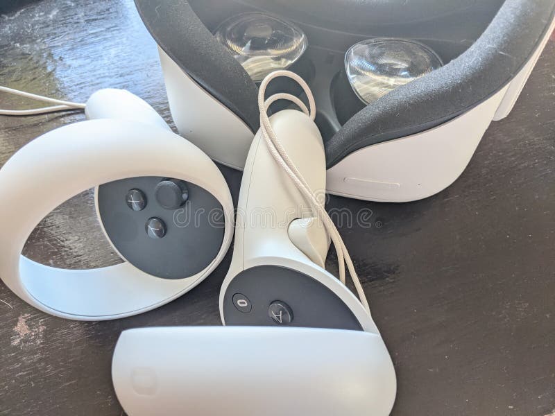 White VR Controllers and Headset Stock Photo - Image of wheel, brown ...