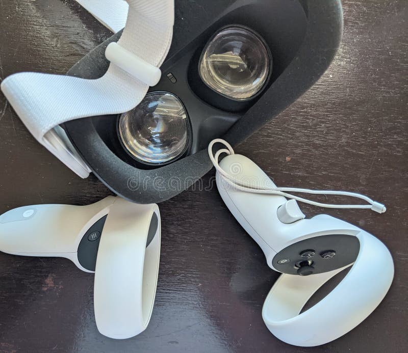 White VR Controllers and Headset Stock Photo - Image of wheel, brown ...