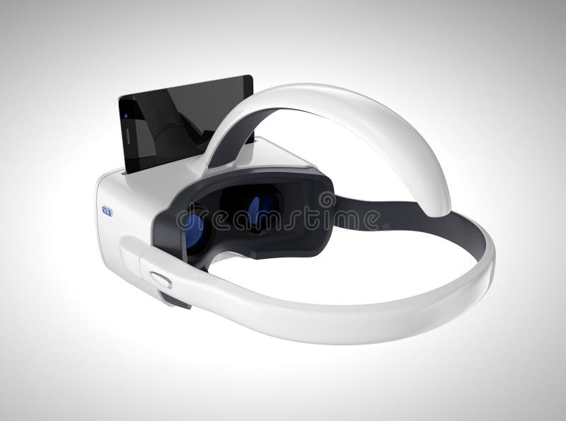 White VR Headset and Smartphone Isolated on Gray Background. Stock ...