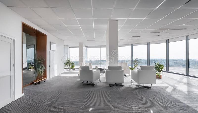 White Waiting Room Interior in Open Space Office Stock Illustration ...