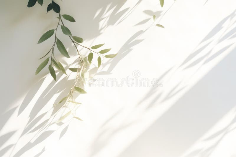White Wall Background with Branch Leaves and Hard Sun Shadow Stock ...