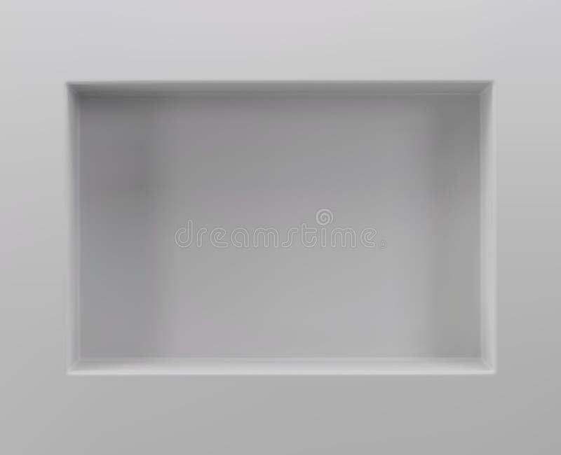 White Wall with Box Shelf, Empty Niche. 3d Showcase for Exhibits in ...