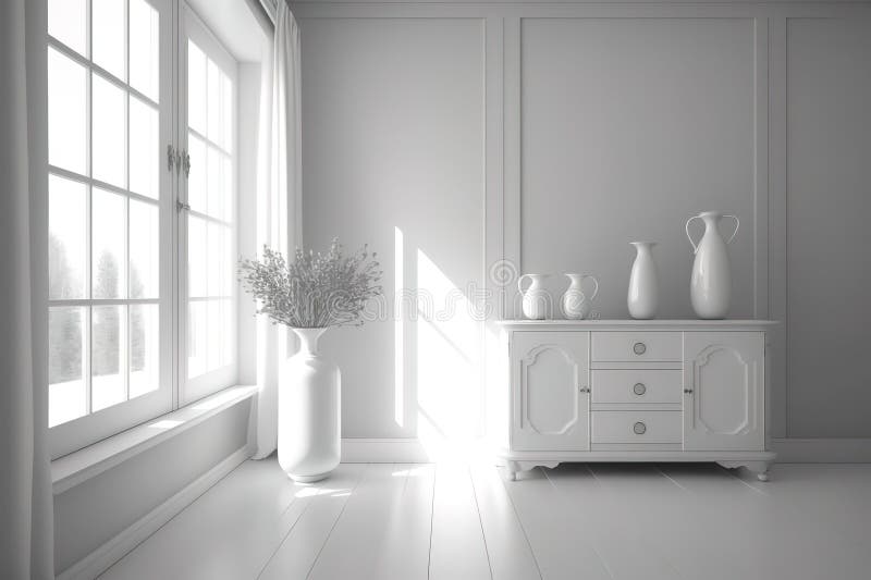 White Wall with Cabinet and Windows. Light Interior, Generative AI ...