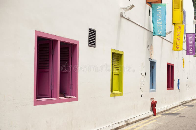 White Wall with Colorful Windows Stock Photo - Image of design, blue ...