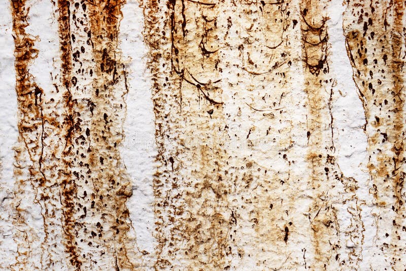 White Wall with Cracked Paint and Brown Rust Stains. Horizontal Texture ...