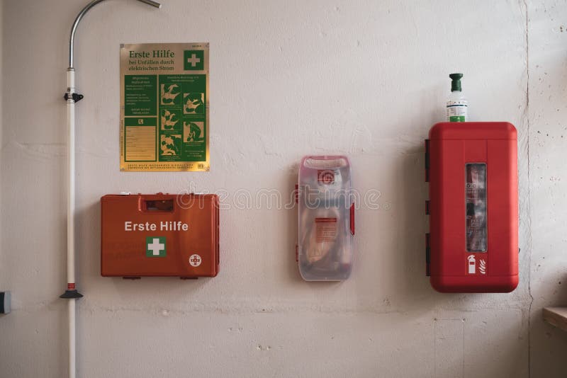 On the White Wall Emergency Kit and a First Aid Kit Stock Image - Image ...