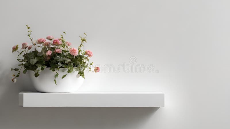 White Wall with Flowers in a Flower Base on the Side Generative Ai ...