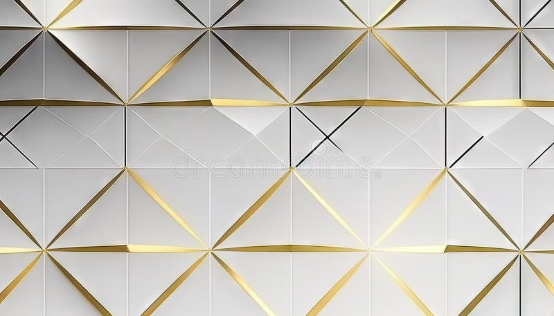 A White Wall with Gold Lines and a Pattern of Triangles. Stock ...